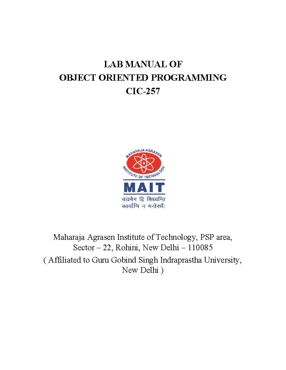 CIC-257 Lab Manual: Object-Oriented Programming Final Exam - Studocu