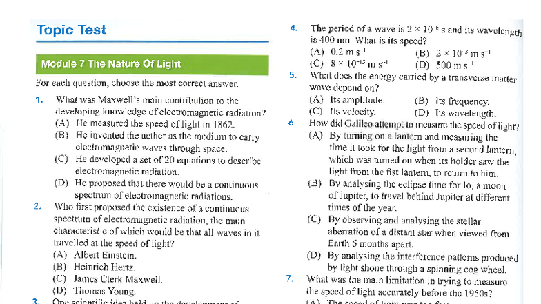 Surfing NSW Physics Modules 7 & 8 Topic Test - Studocu