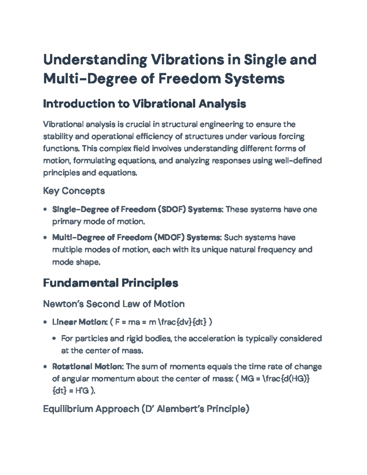 Vibrational Analysis of SDOF and MDOF Systems in Structural Engineering ...