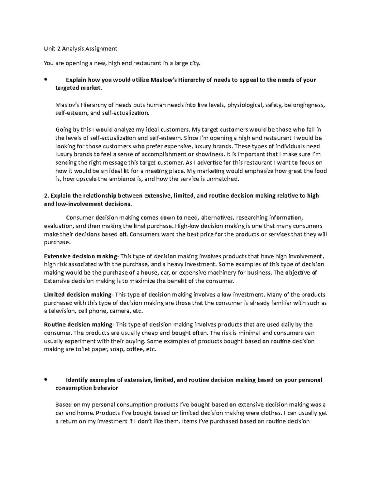 MK351-Unit 2 Analysis Assignment - Unit 2 Analysis Assignment You are ...