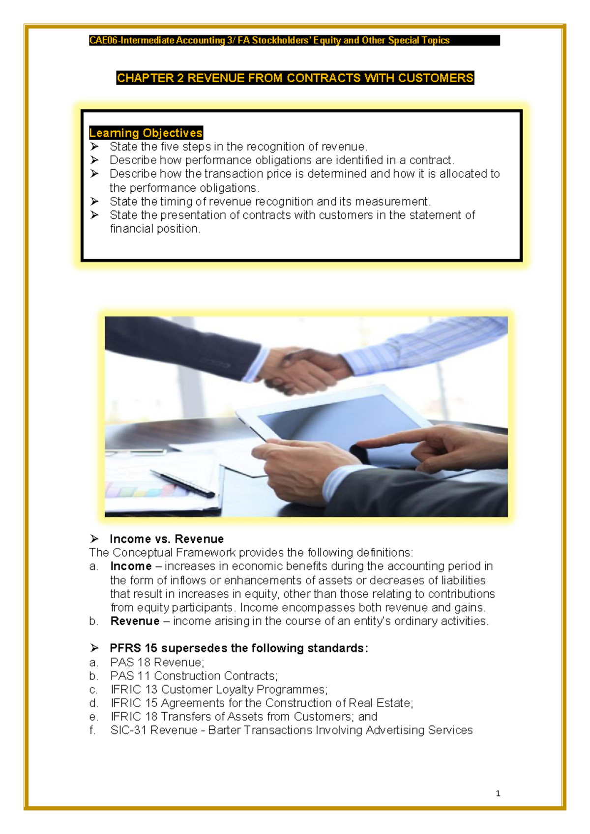 Accounting FA Equity and Other Special Topics: Chapter 2 Revenue ...