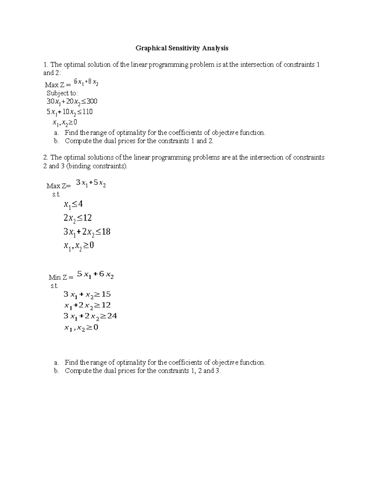 Graphical Sensitivity Analysis 2: LP Optimality & Dual Prices - Studocu