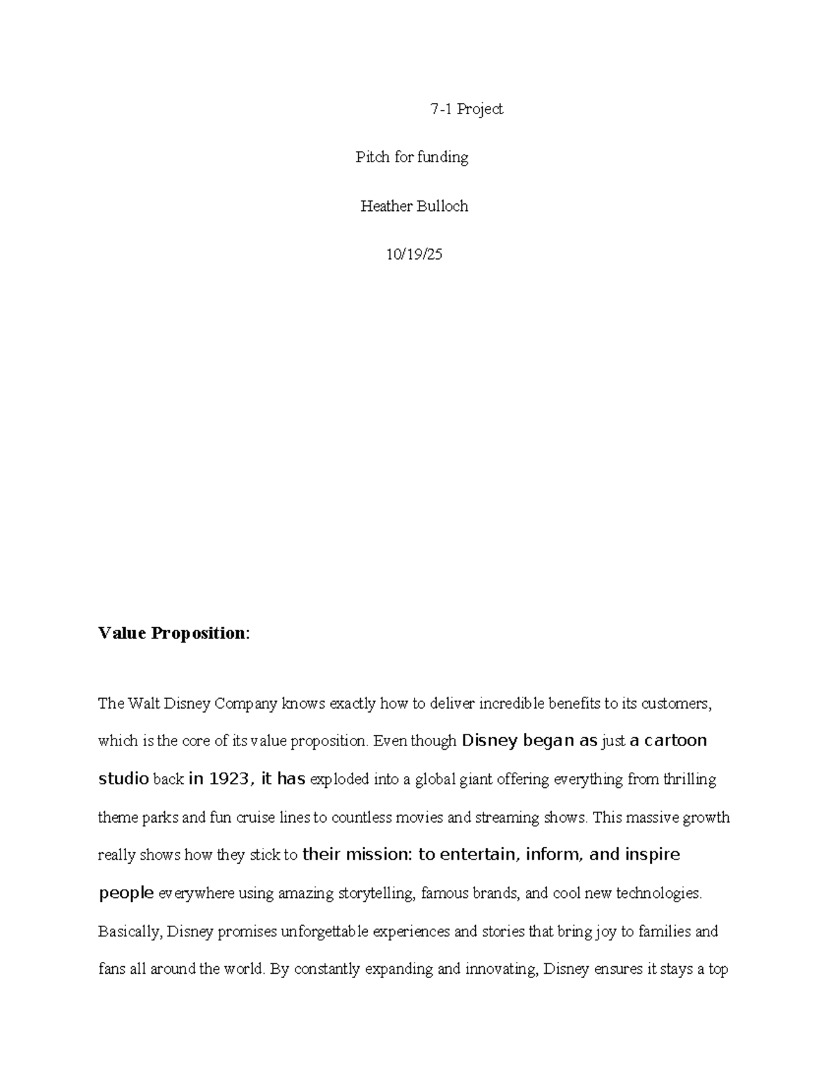 Project Pitch for Funding: Disney's Value Proposition & Growth Strategy ...