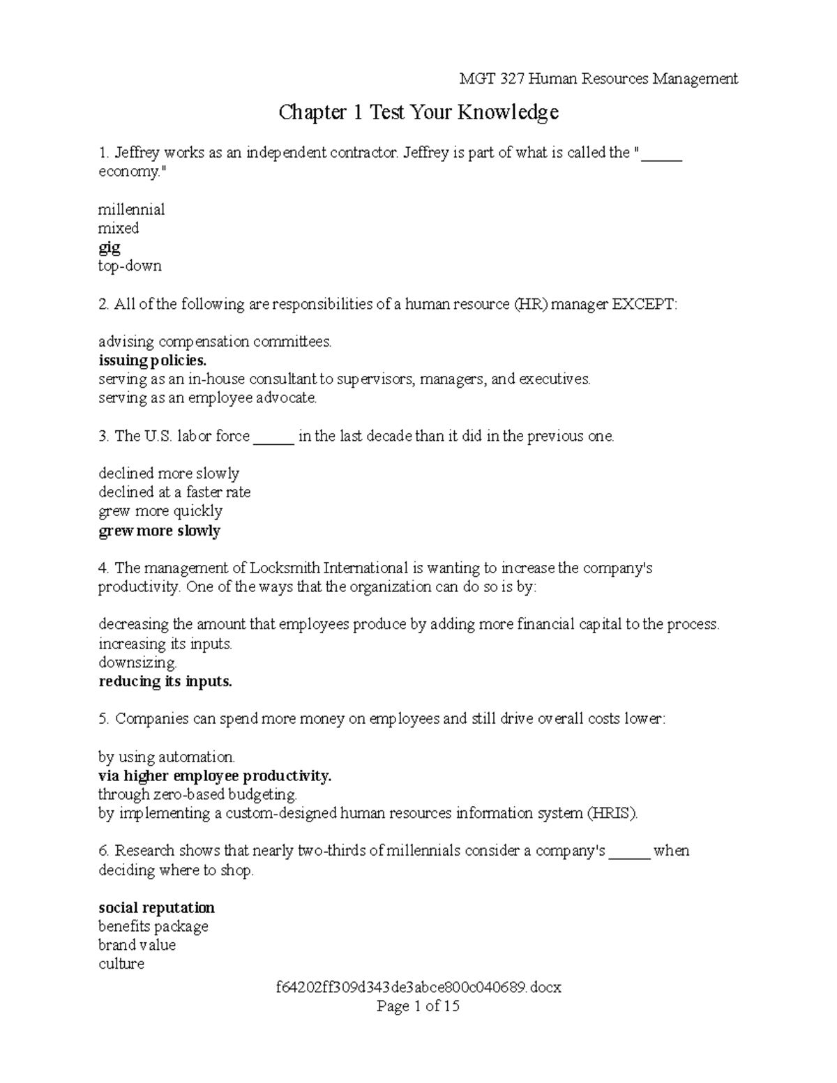Ch. 1 Test Your Knowledge - Chapter 1 Test Your Knowledge Jeffrey works ...