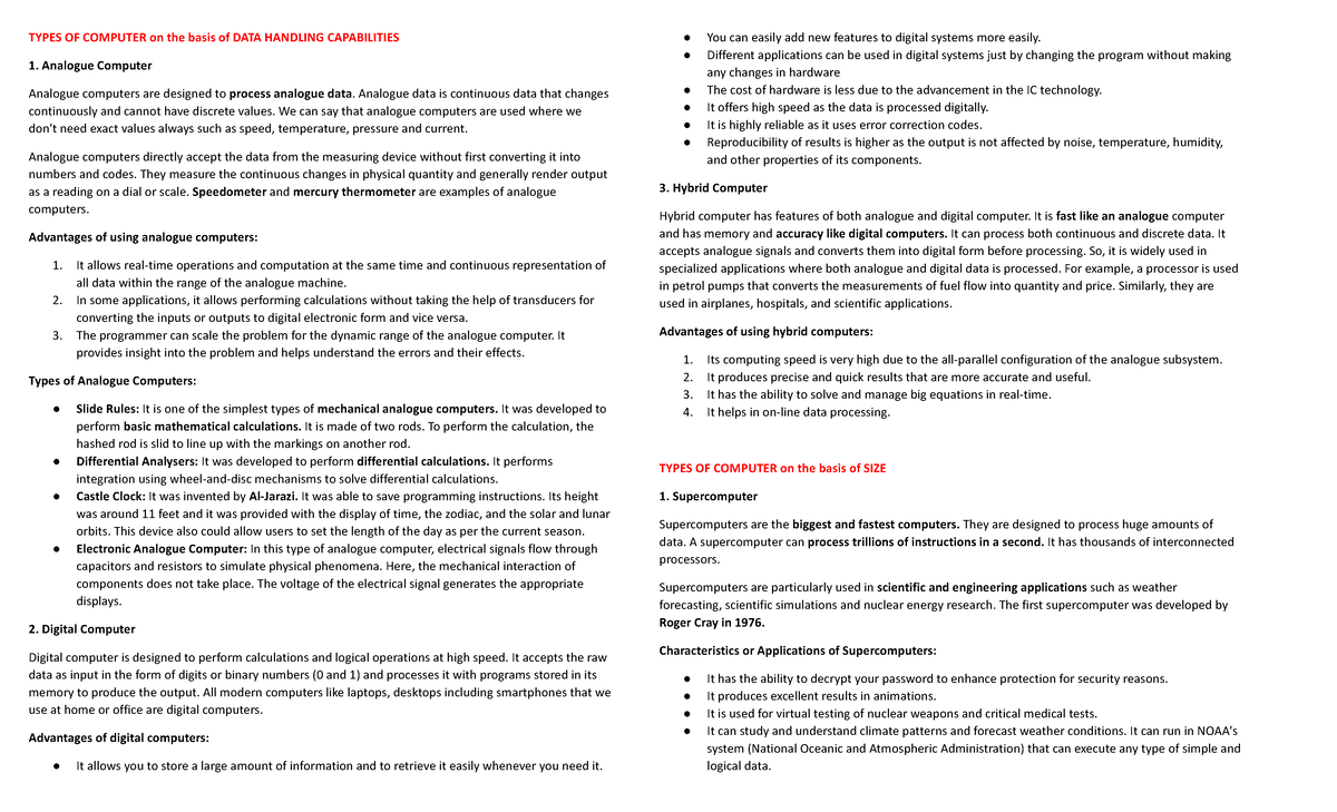 APT - Types of Computer Based on Data Handling Capabilities and Size ...