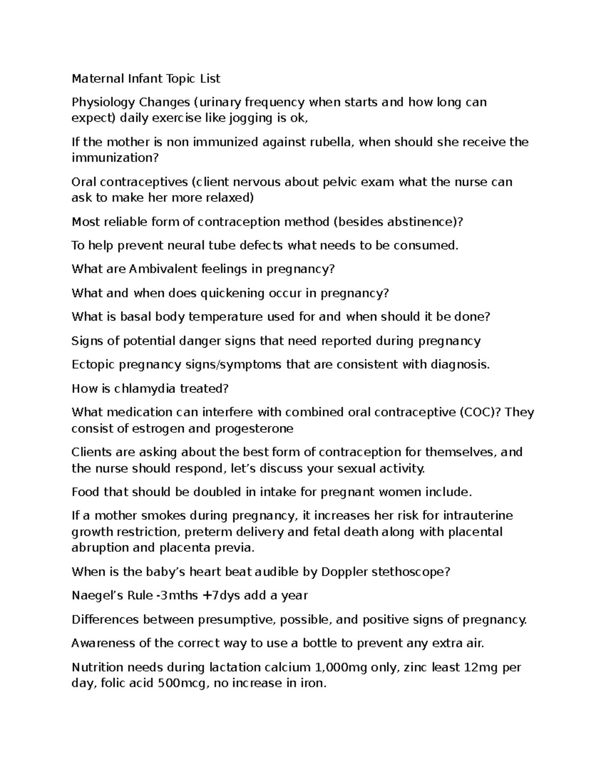 Maternal and Infant Care: Key Topics for Nursing (NUR 101) - Studocu