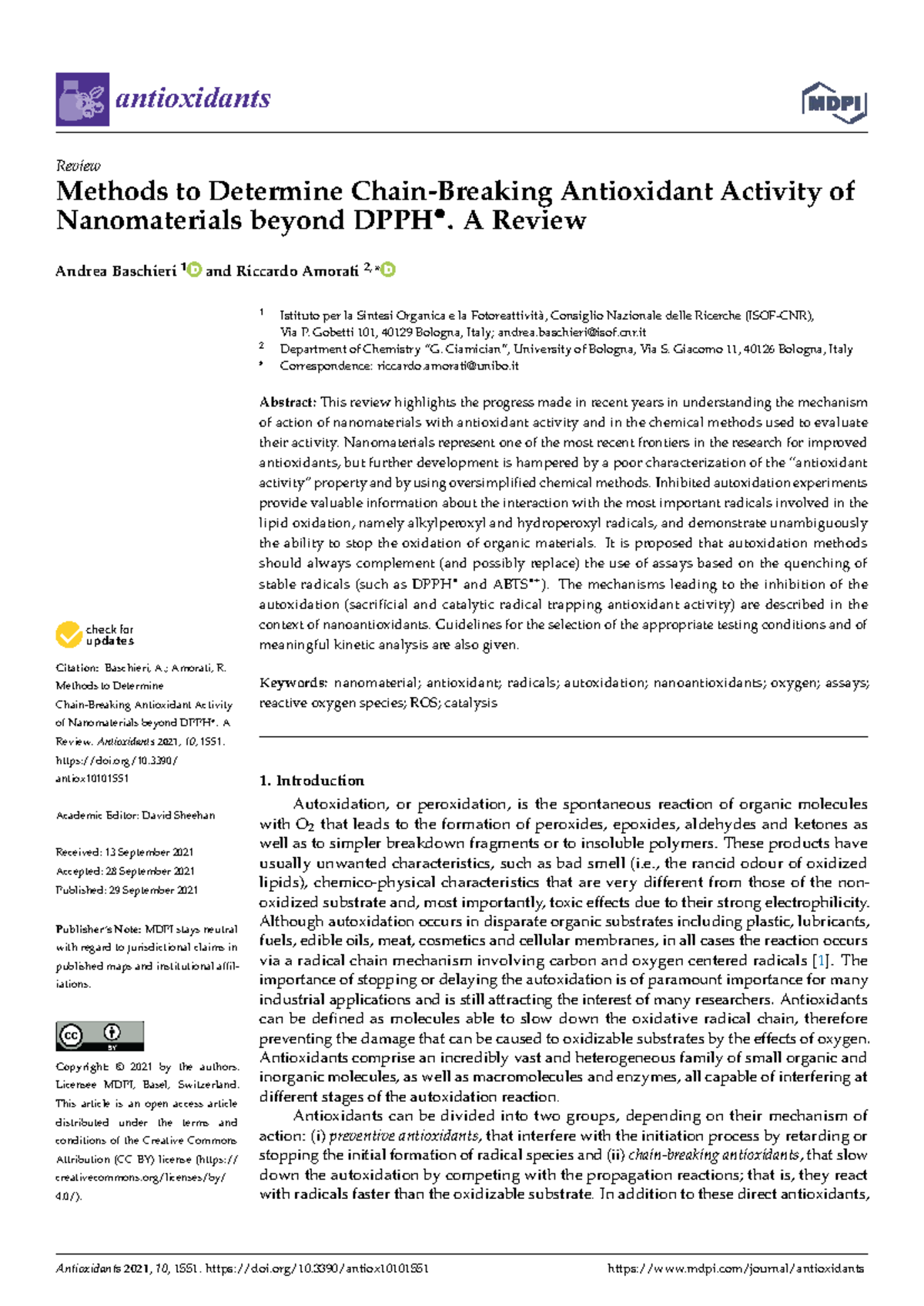 2021 ANT101 Methods to Assess Antioxidant Activity of Nanomaterials ...