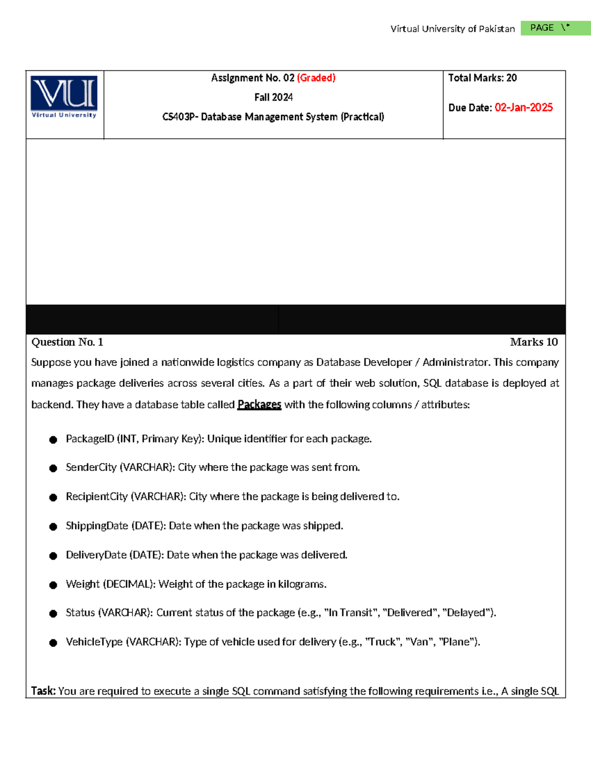 Fall 2024 CS403P Assignment 02: SQL Queries for Database Management ...