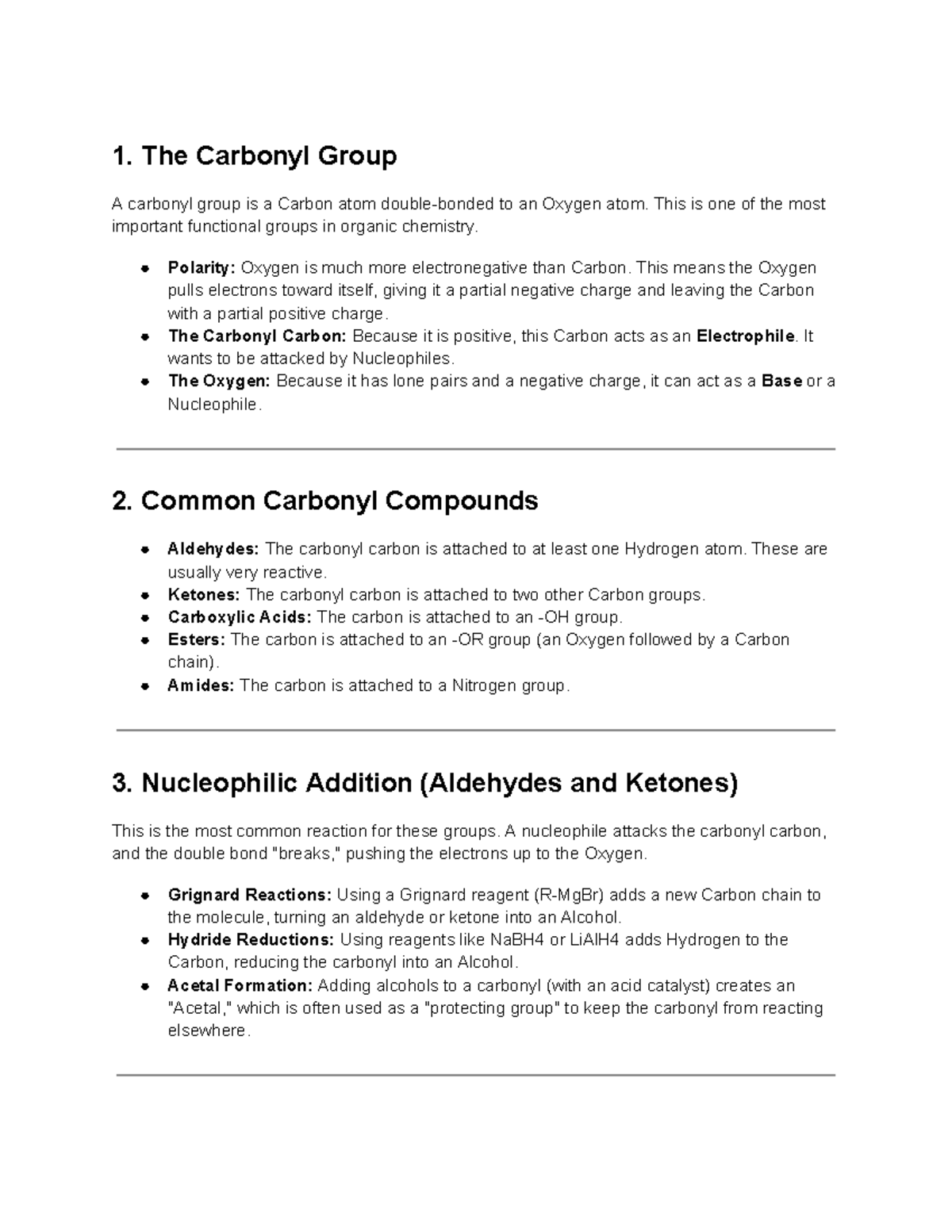 Organic Chem 10: Carbonyl Group Notes and Reactions - Studocu