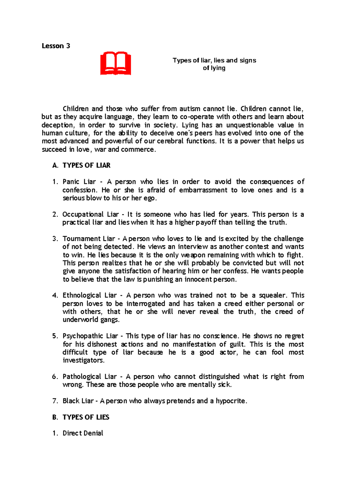 Types of Liars. Lies and Signs of Lying - Lesson 3 Children and those ...