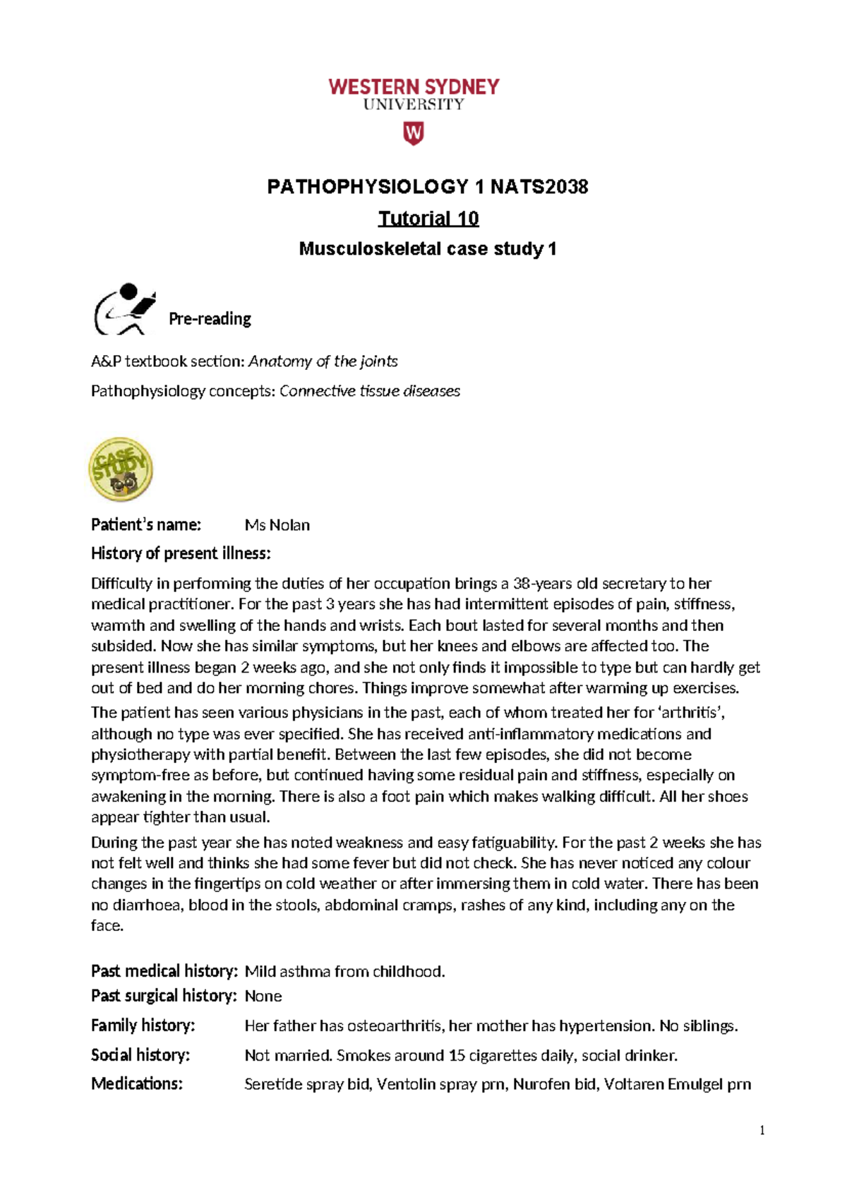 NATS2038 Musculoskeletal Case Study 1: Connective Tissue Diseases - Studocu
