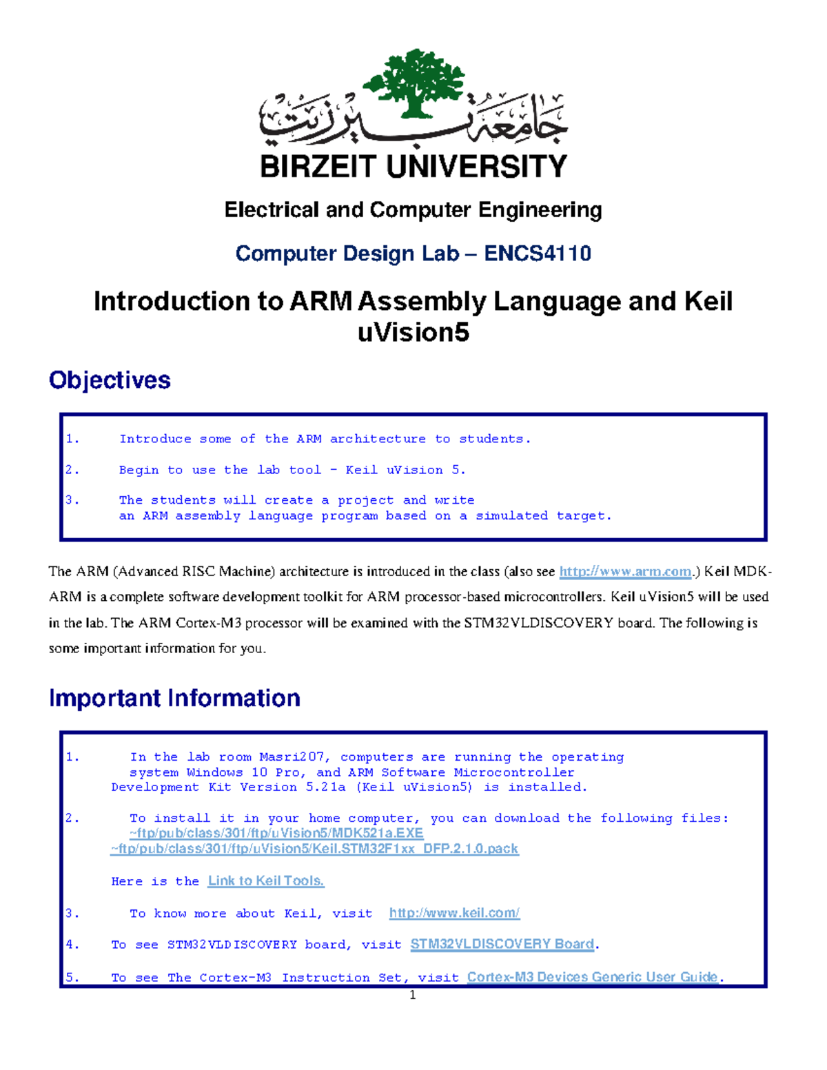 Exp1: ARM Assembly Language & Keil uVision5 Lab Guide ENCS4110 - Studocu