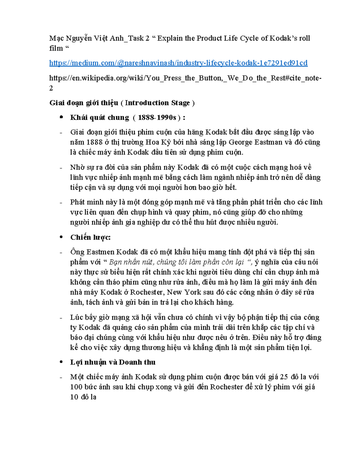 PLM 101: Product Life Cycle of Kodak Roll Film - Introduction Stage Analysis - Studocu