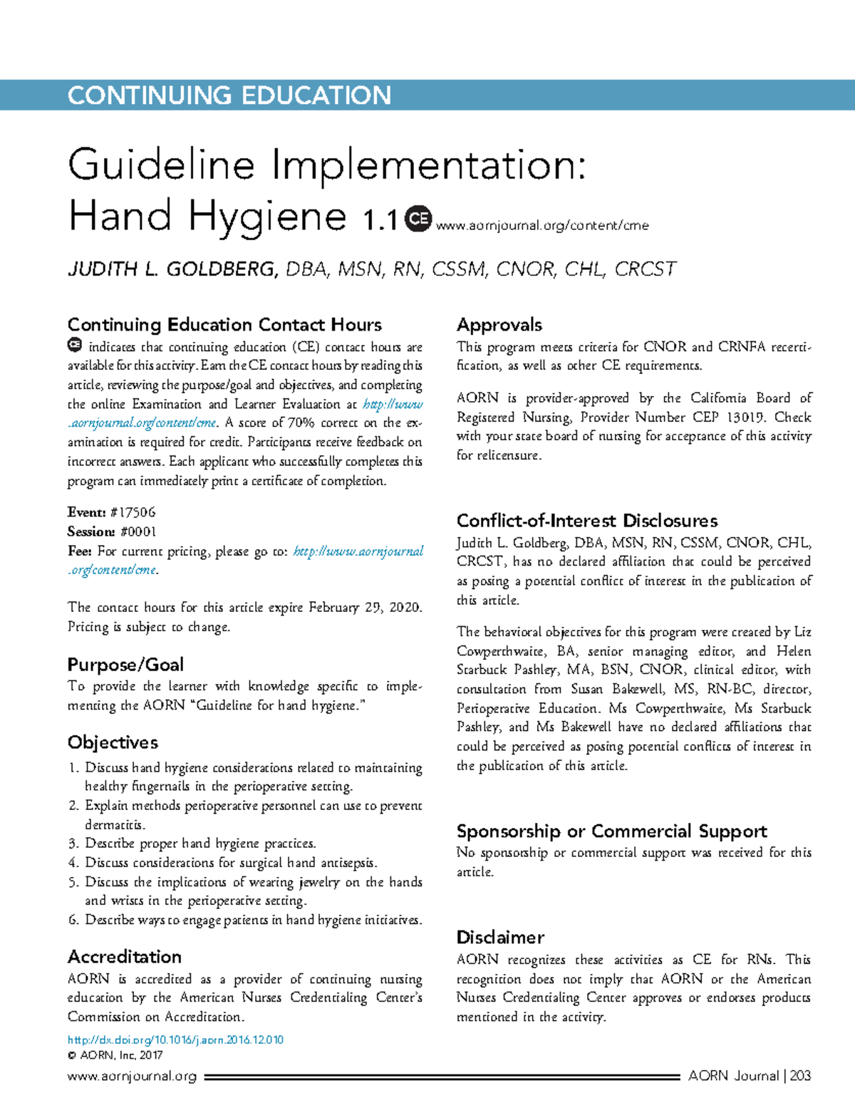 AORN 105: Essential Guidelines for Hand Hygiene in Perioperative Care ...