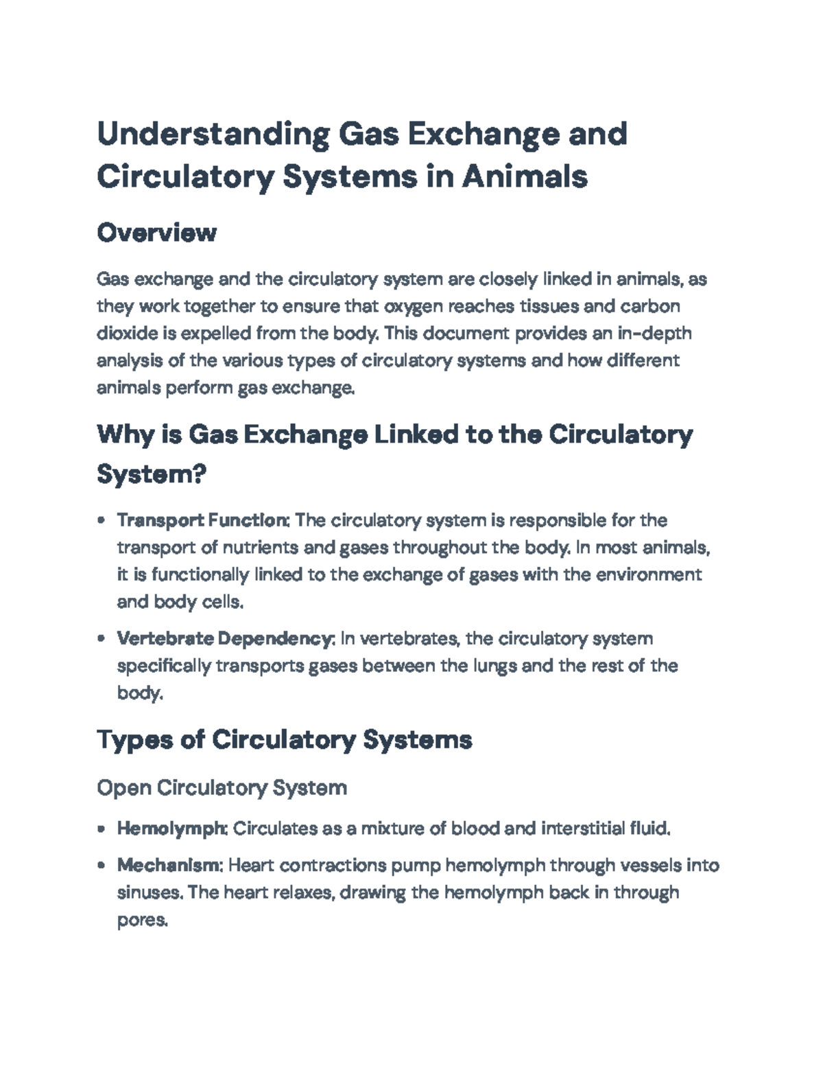 Understanding Gas Exchange and Circulatory Systems in Animals - Overview - Understanding Gas ...
