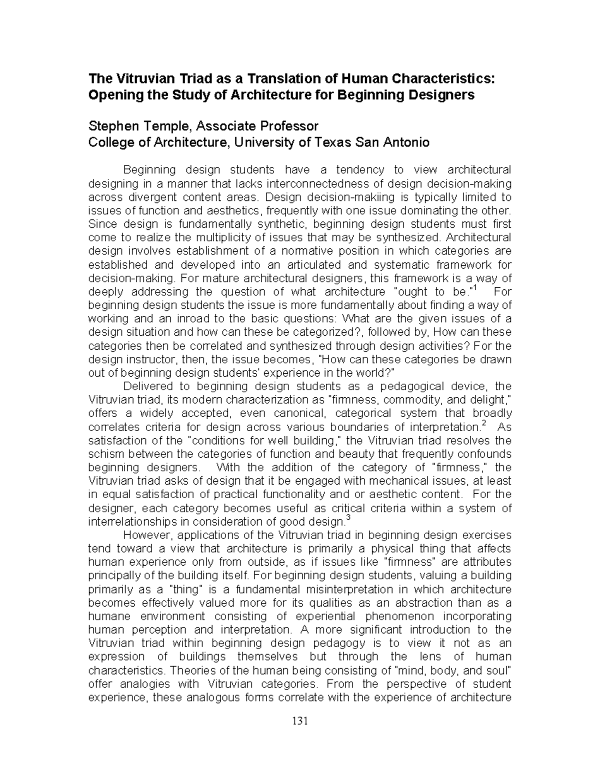 The Vitruvian Triad: Human Characteristics in Beginning Design ...