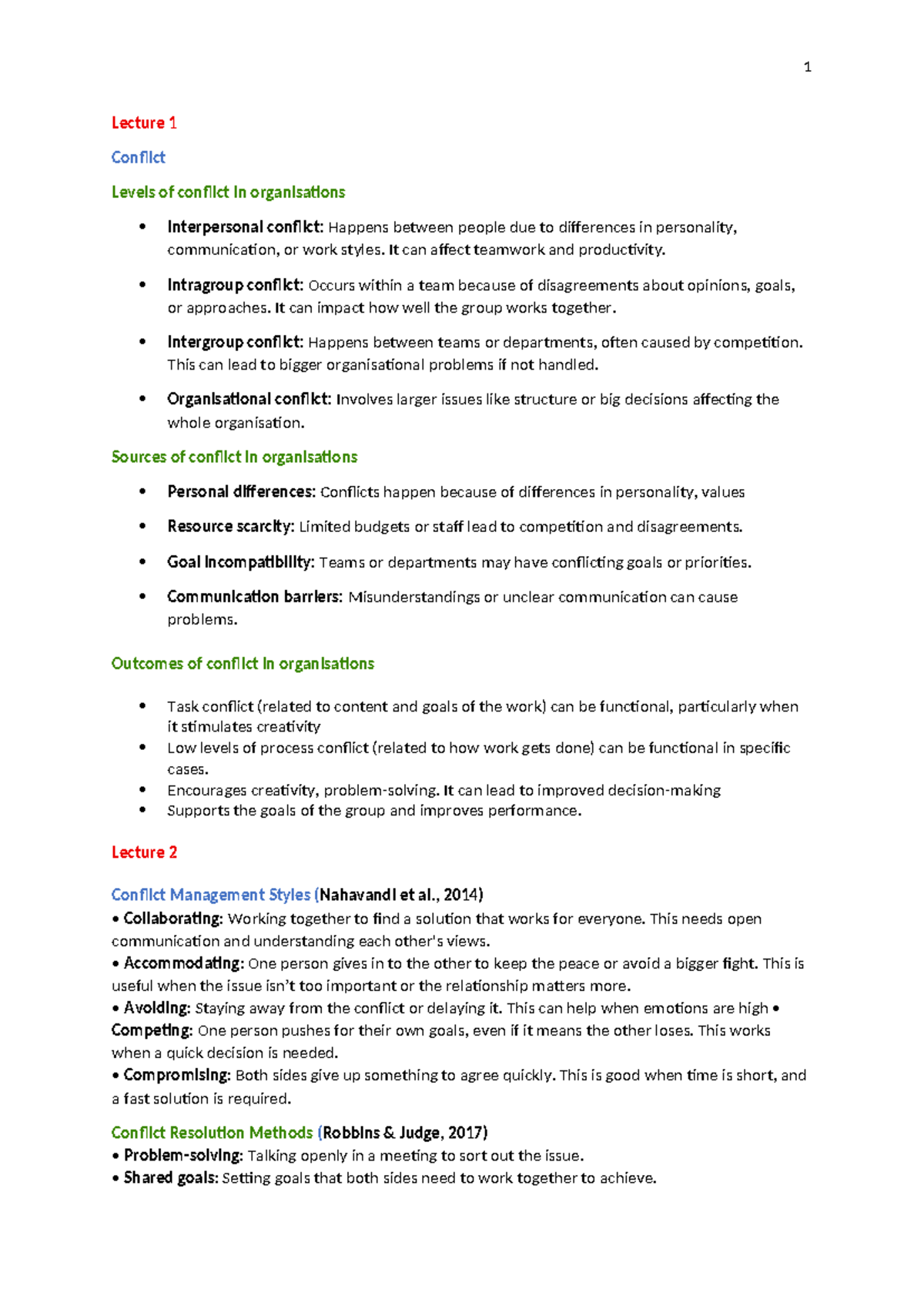 Conflict Management and Resolution - LECTURE NOTES (Section D Pt2 ...