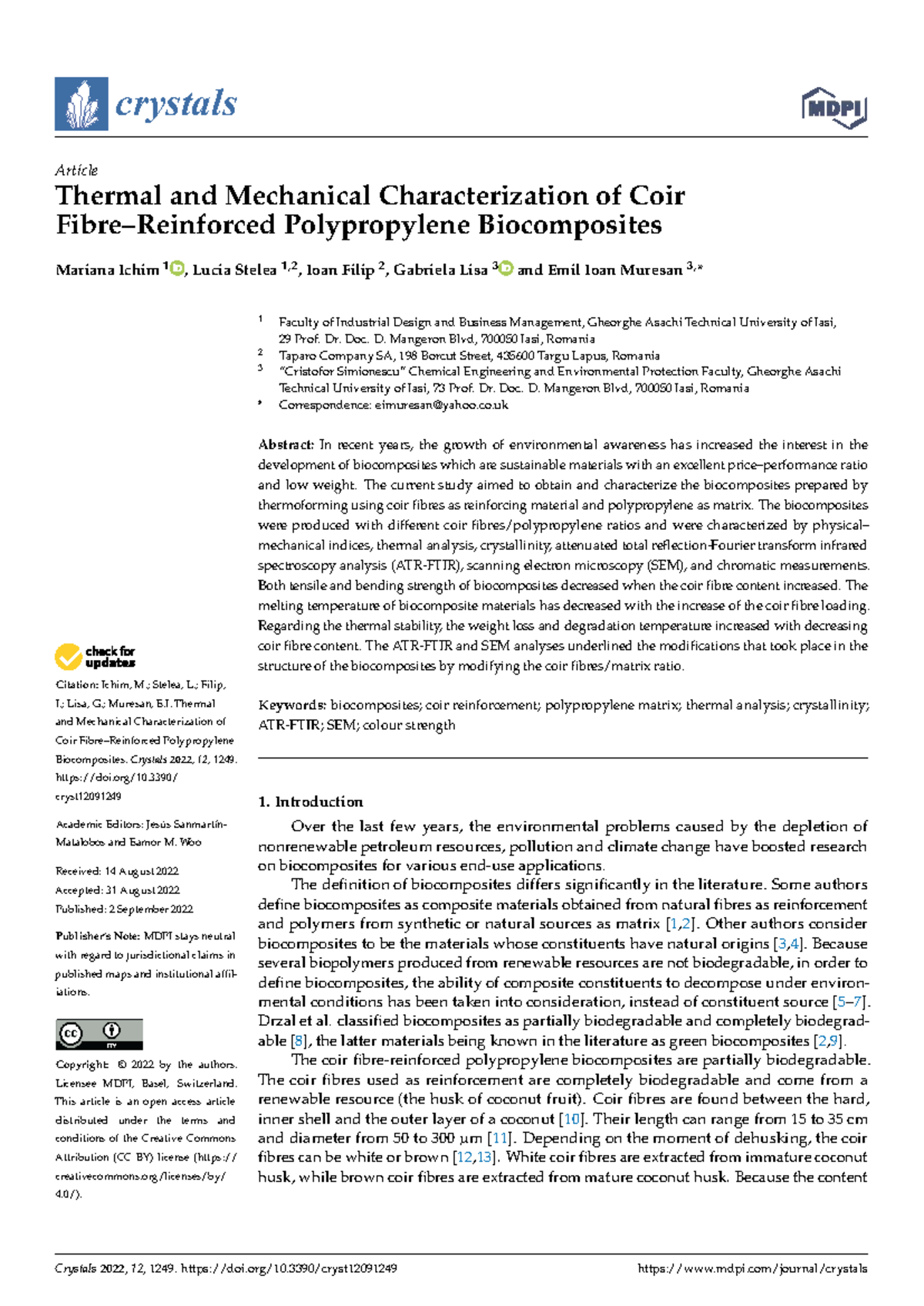 Thermal and Mechanical Characterization of Coir Polypropylene ...
