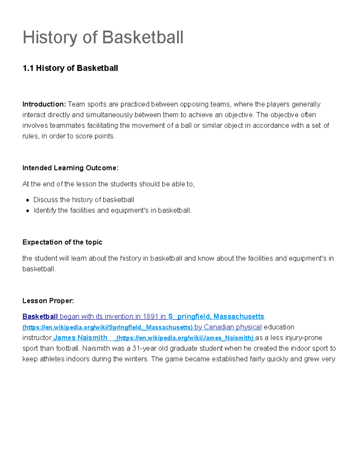 History of Basketball PE 202 - Physical Education 4-converted - History ...