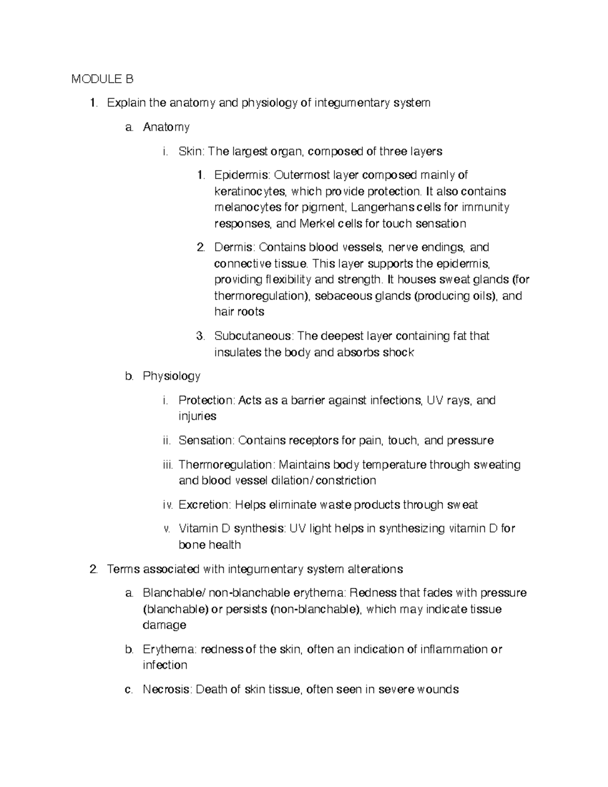 MODULE B: Integumentary System Anatomy & Physiology - Exam 4 Practice ...