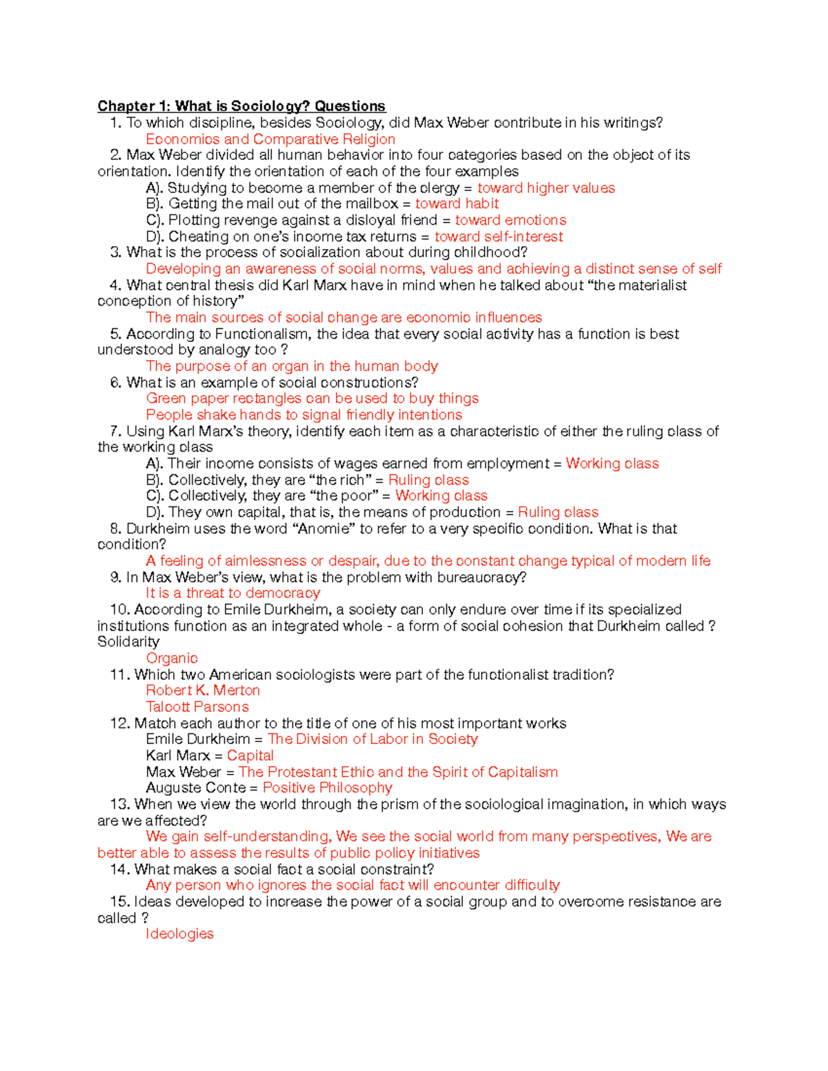 Chapter 1 Sociology - Chapter 1: What is Sociology? Questions To which ...