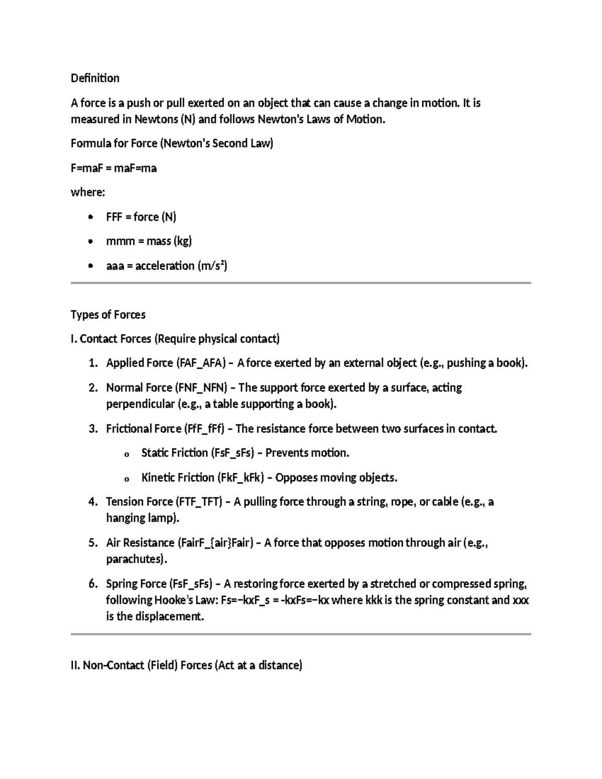 Reviewer 8- Types of Forces - Definition A force is a push or pull ...