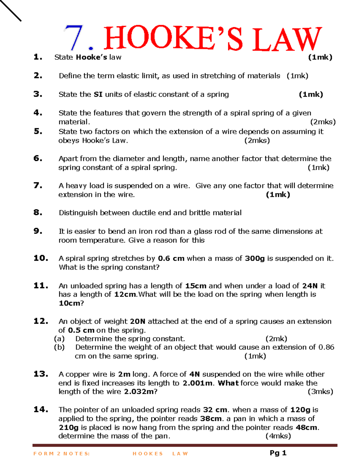 Hooke's Law in Physics: Comprehensive Study Notes (PHYS 101) - Studocu