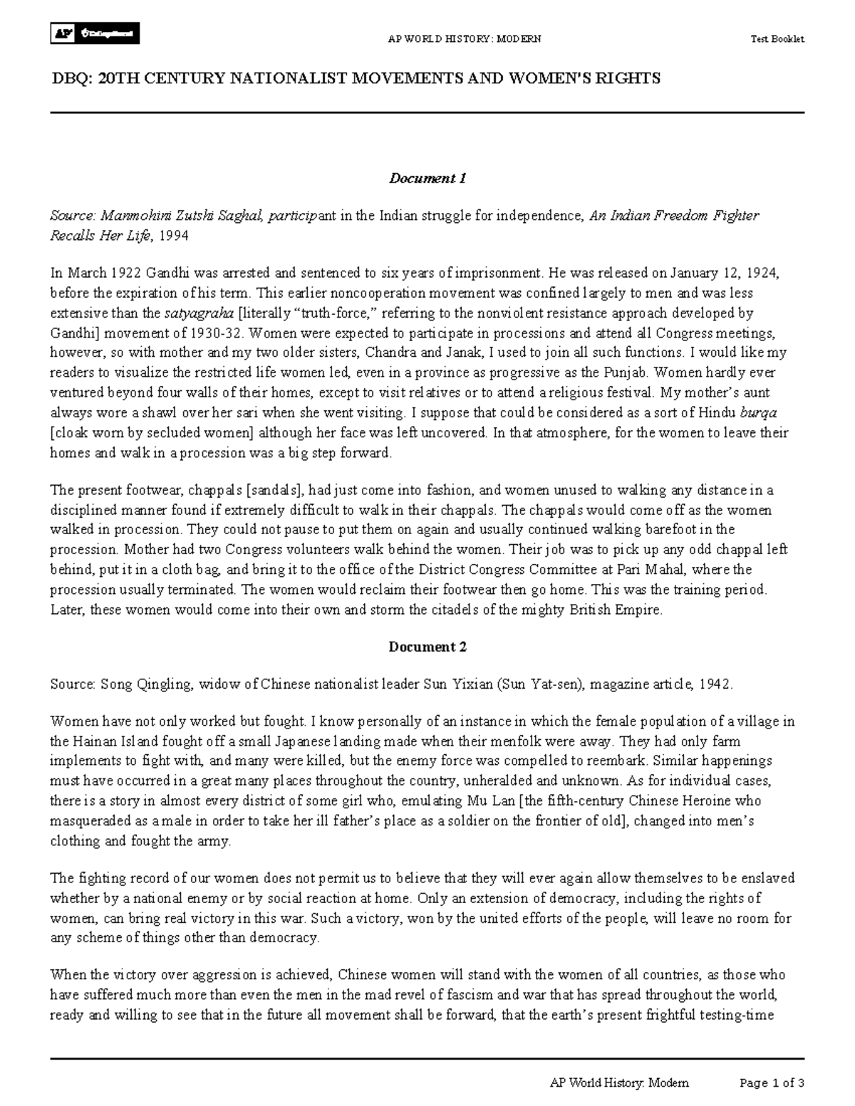 AP WORLD HISTORY: MODERN DBQ on 20TH CENTURY NATIONALIST MOVEMENTS ...