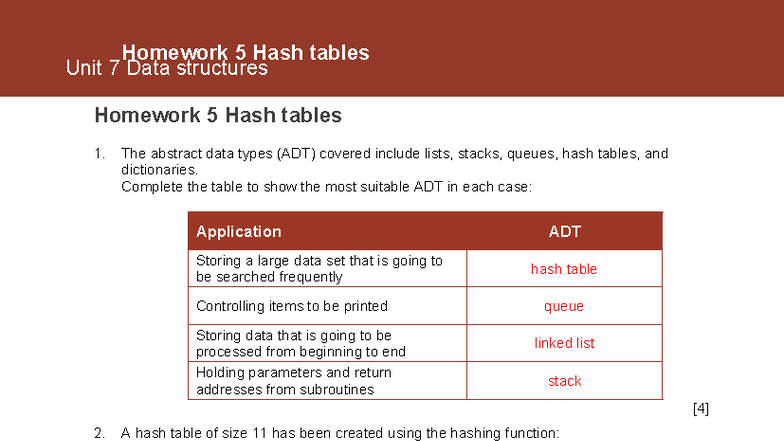 Data Structures Unit 7: Homework 5 on Hash Tables - Studocu
