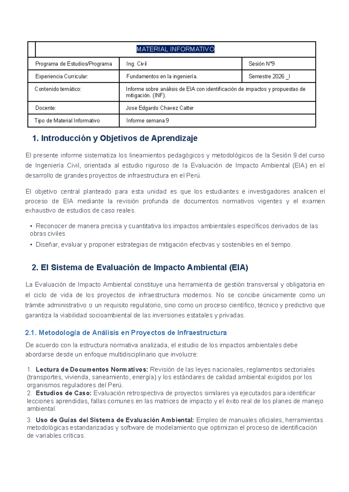 Informe sobre EIA y Mitigación de Impactos - Ing. Civil 2026_I - Studocu