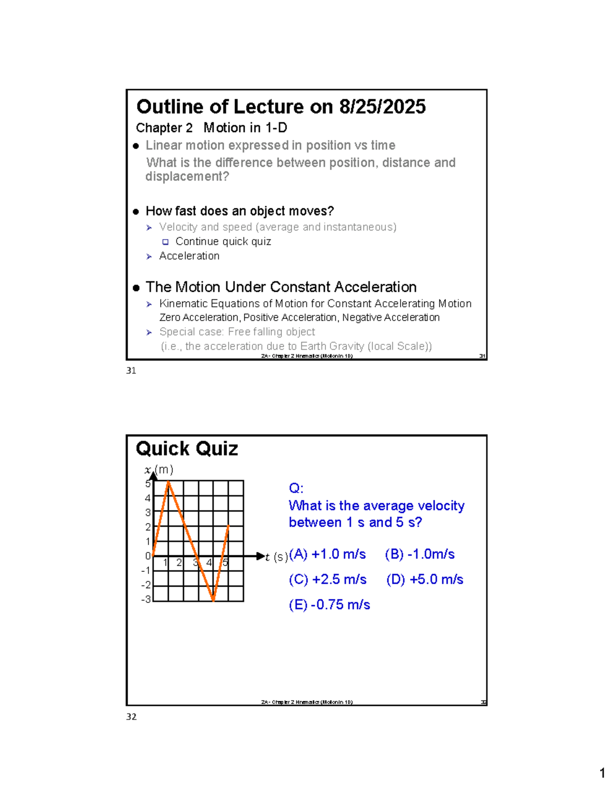 2A - Lecture Notes on Kinematics: Motion in 1D and Key Concepts - Studocu