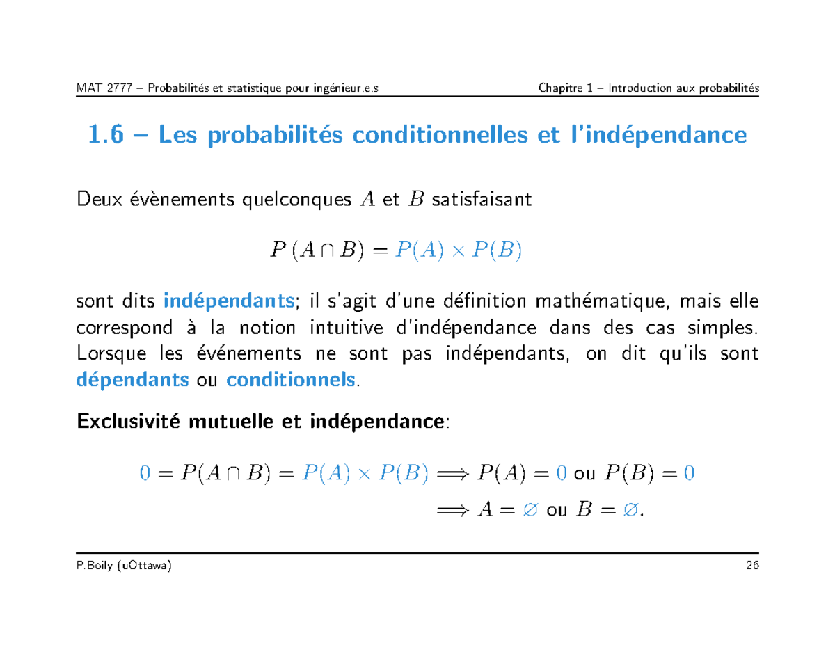 MAT et statistique - Chapitre 1: Introduction aux Probabilités et - Studocu