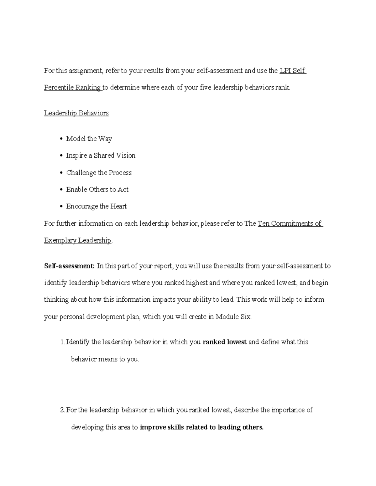 LPI Leadership Self-Assessment Report: Milestone One Analysis - Studocu