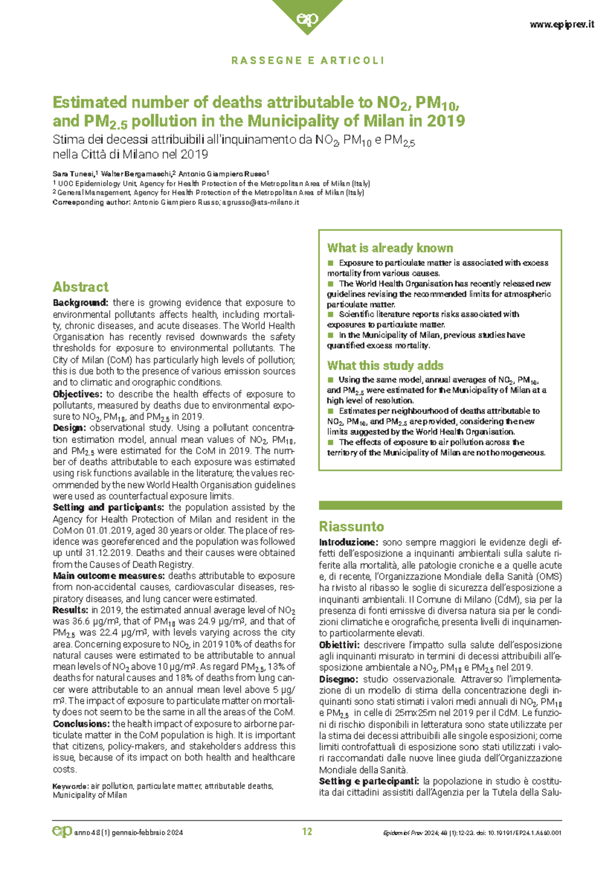 Estimating Attributable Deaths from Air Pollution in Milan (2019) - Studocu