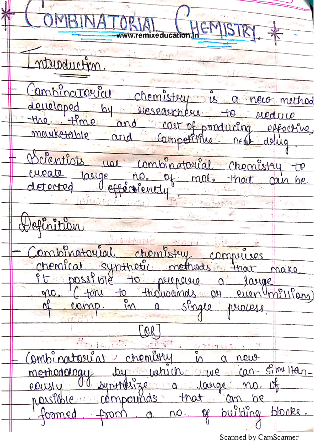 Combinatorial Chemistry Overview and Techniques: A Study Guide - Studocu