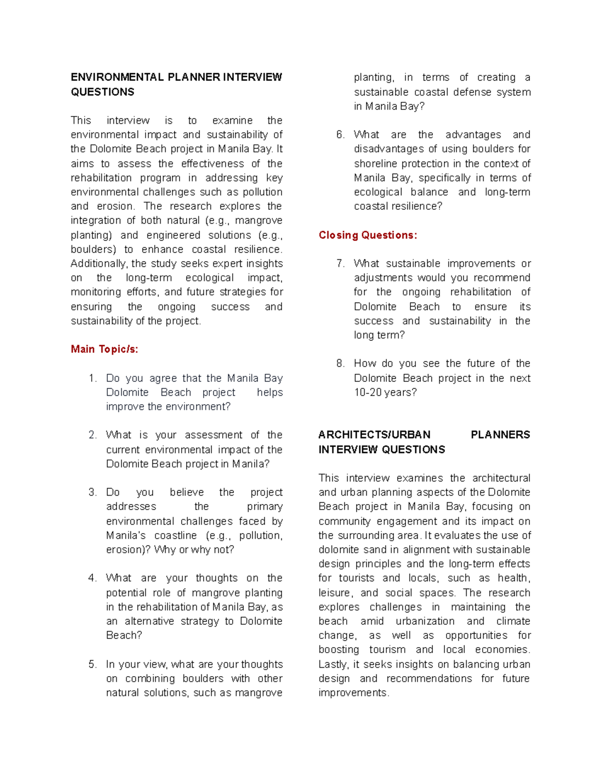 Experts Interview Questions - ENVIRONMENTAL PLANNER INTERVIEW QUESTIONS ...