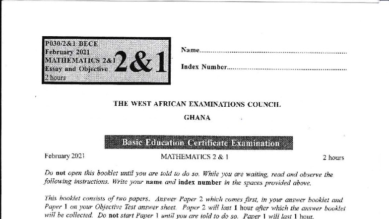 2021 BECE Mathematics Paper 2 Exam Guide - Studocu