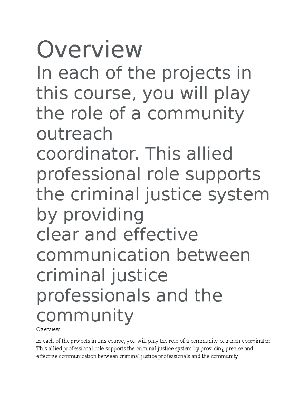 Criminal Justice CJ-101: Community Outreach Coordinator Role Analysis ...