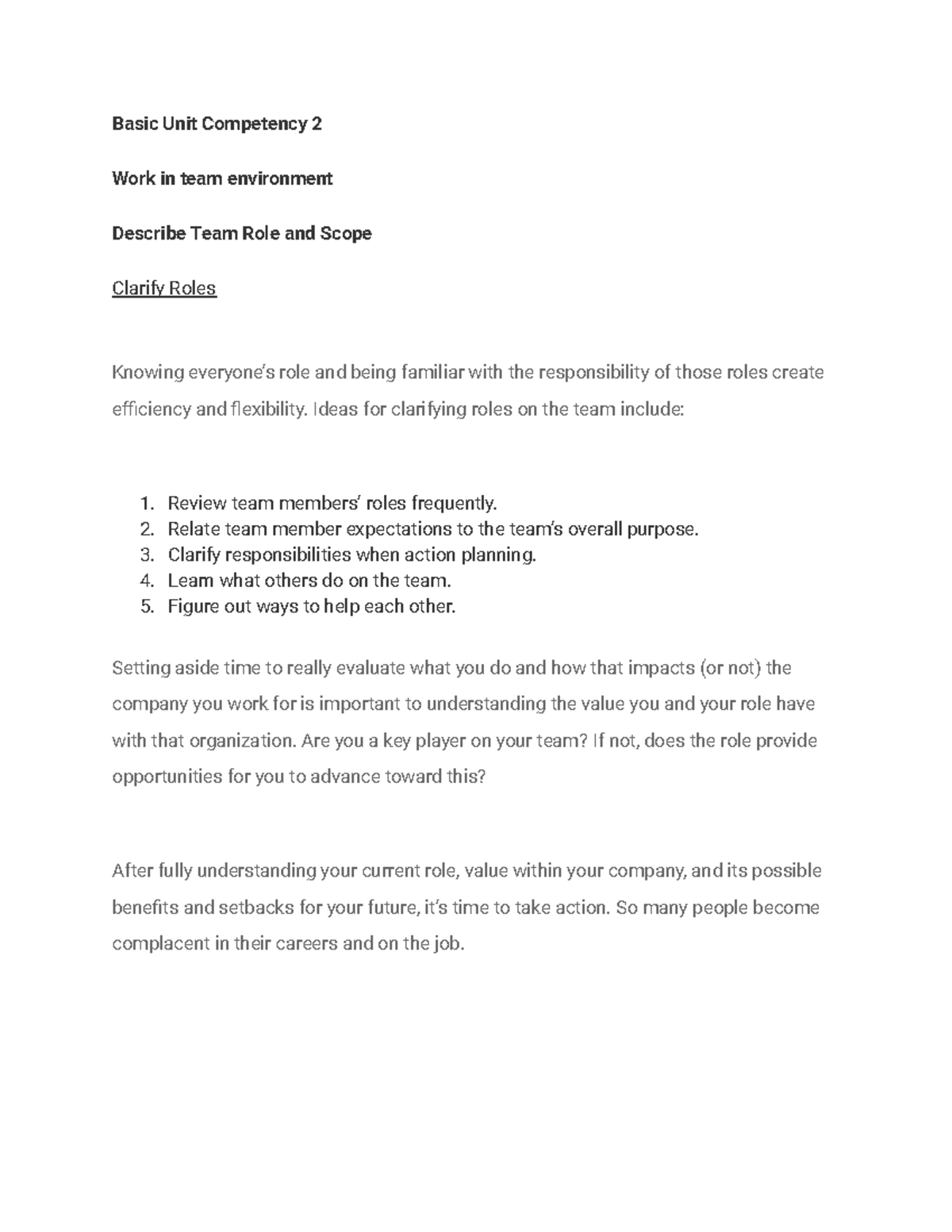 Working in a Team Environment (Review Materials) - Basic Unit ...