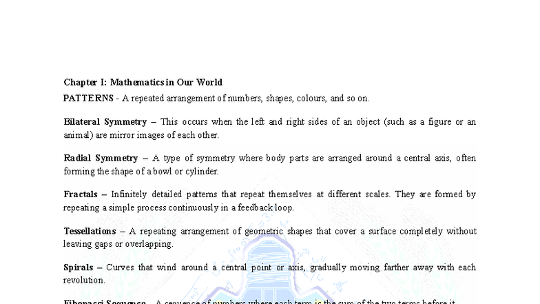 MMW - Chapter I: Patterns and Mathematical Concepts - Studocu