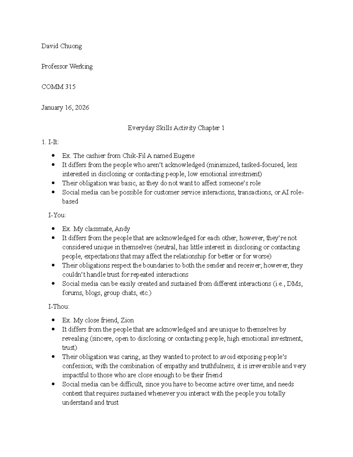 Everyday Skills Activity: COMM 315 Chapter 1 Insights - Studocu