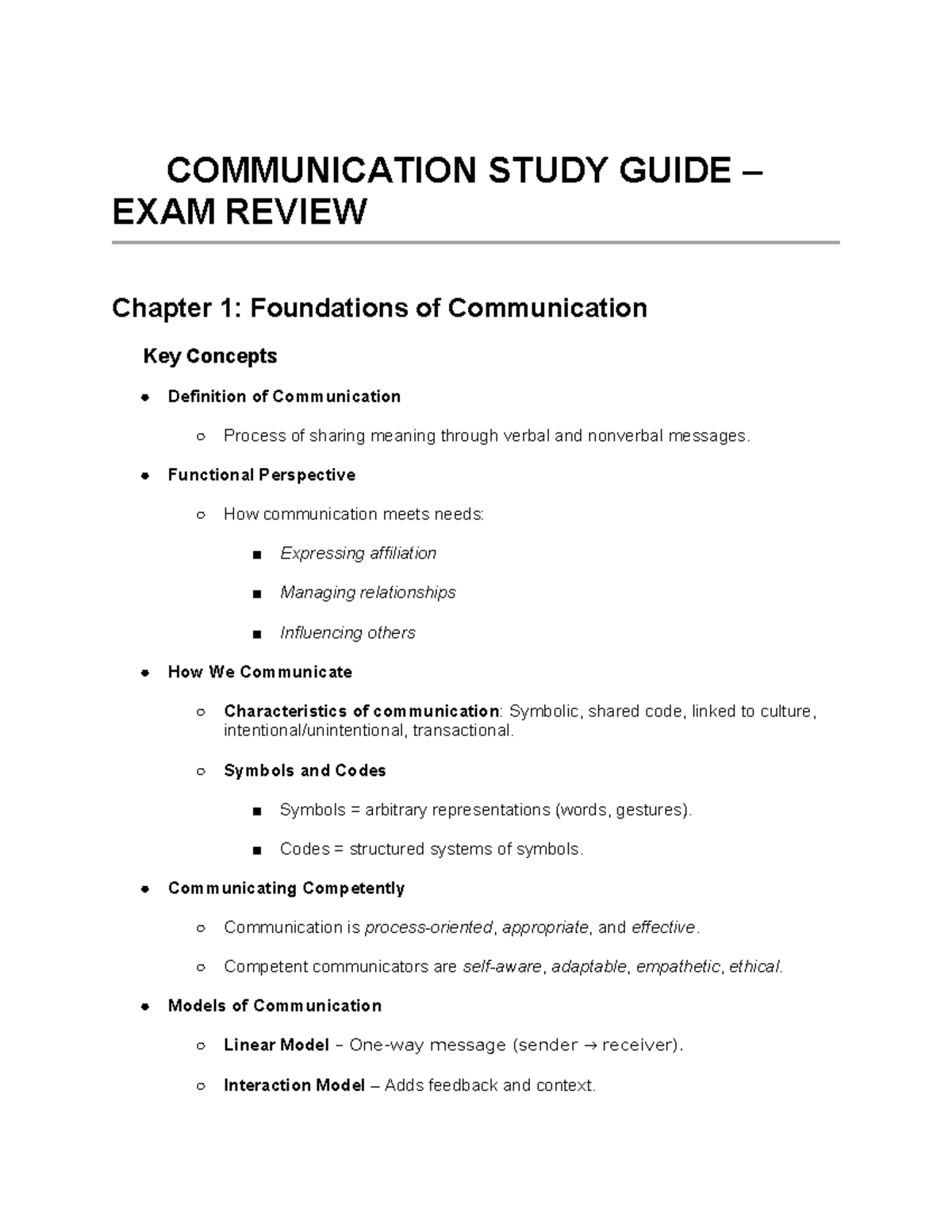 COMM 101: Communication Study Guide - Exam Review & Key Concepts - Studocu