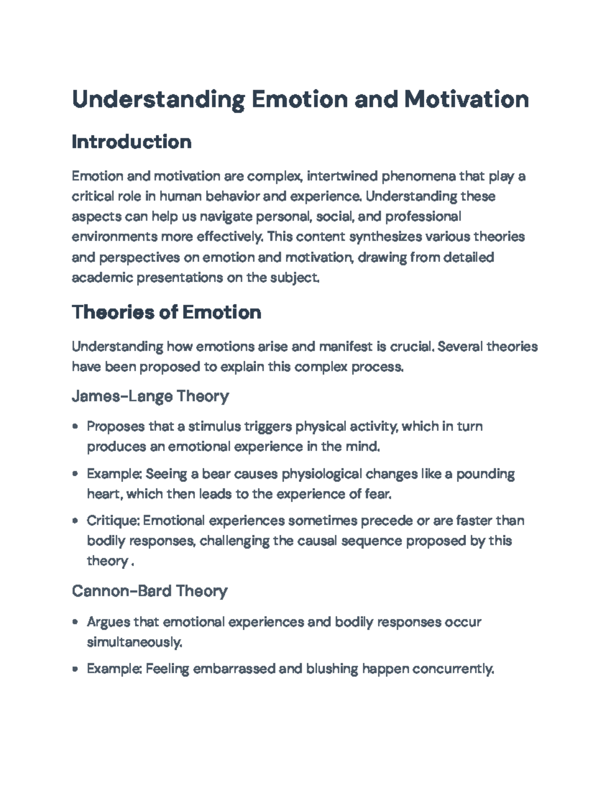 Understanding Emotion and Motivation: Theories and Implications ...