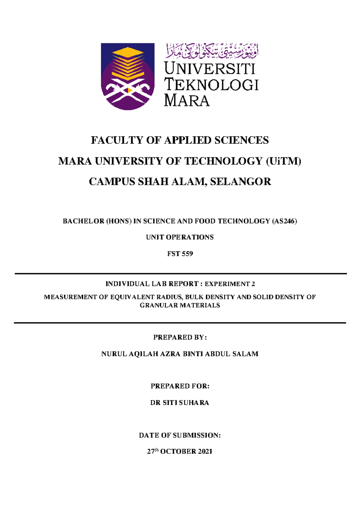 2021120723 Lab Report 2 FST559 - Food analysis - UiTM - Studocu