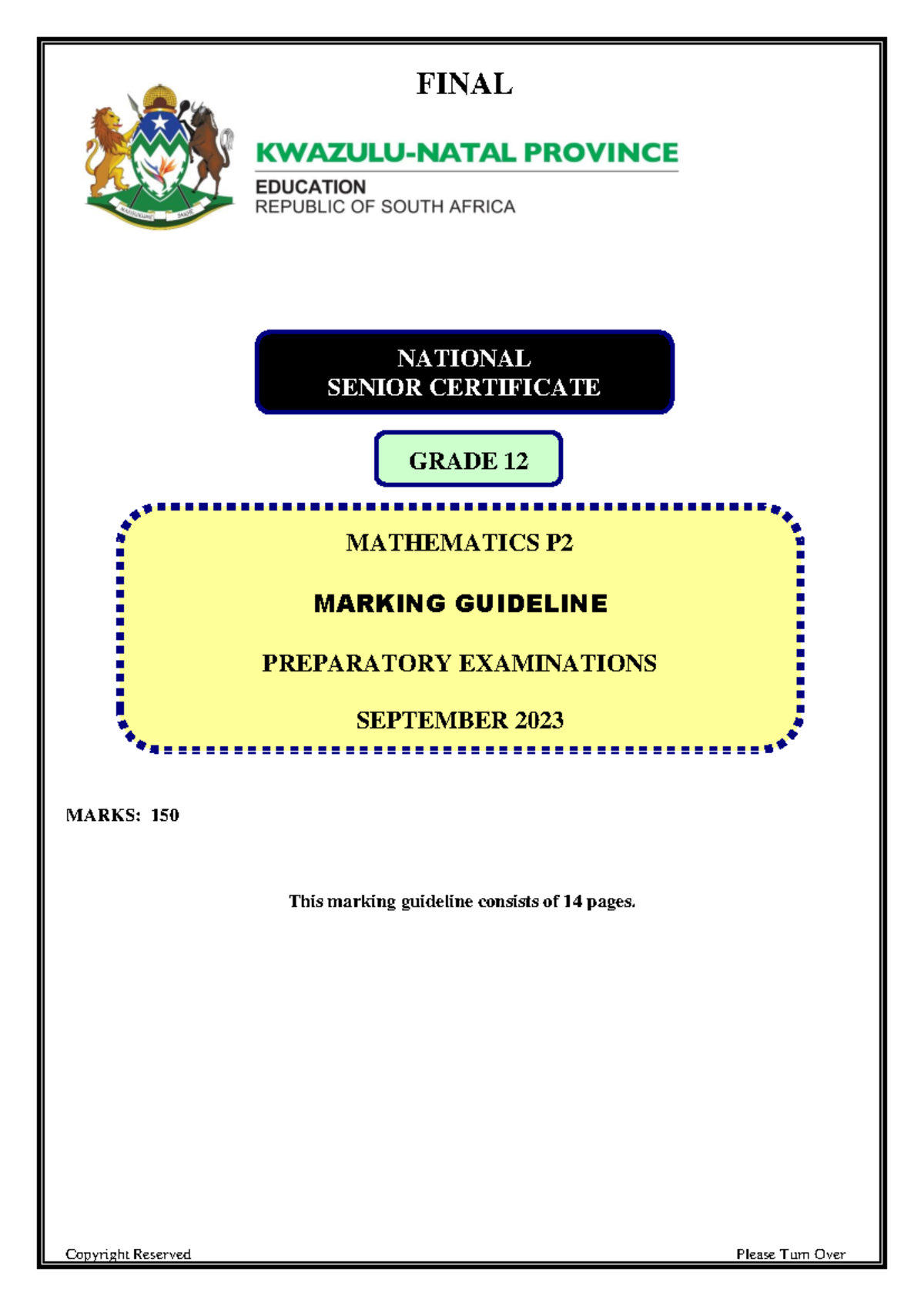 Mathematics P2 Grade 12 Final Exam Marking Guidelines - Sept 2023 - Studocu