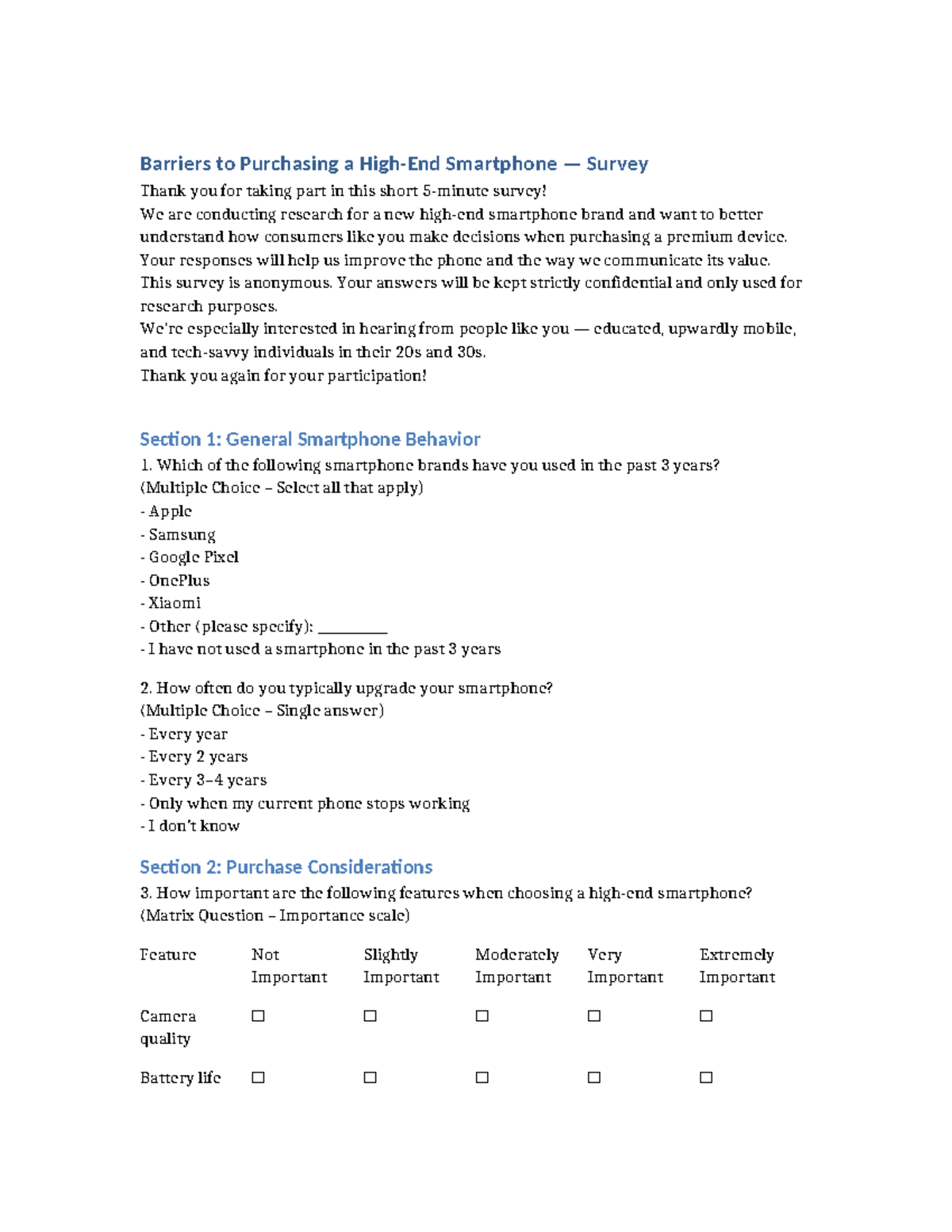Smartphone Survey: Understanding Purchase Barriers and Preferences ...