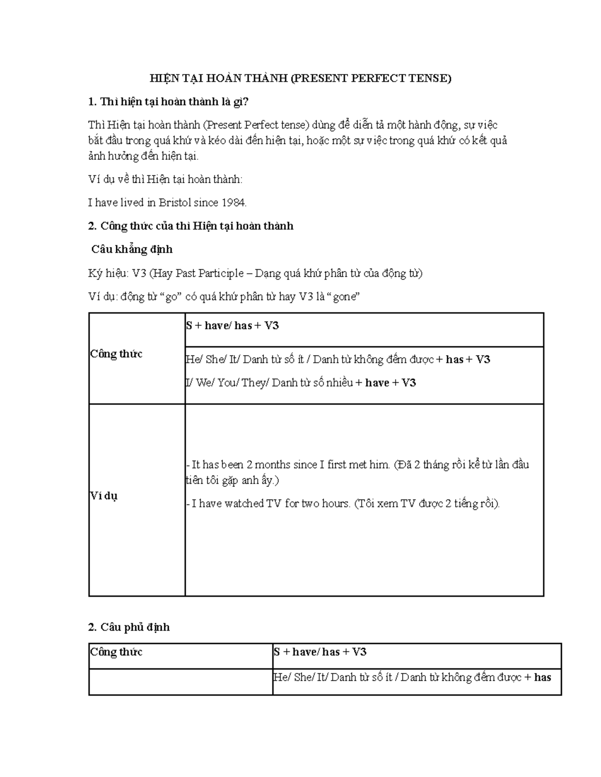 HIỆN TẠI HOÀN THÀNH (PRESENT PERFECT TENSE) - TỔNG HỢP KIẾN THỨC - Studocu