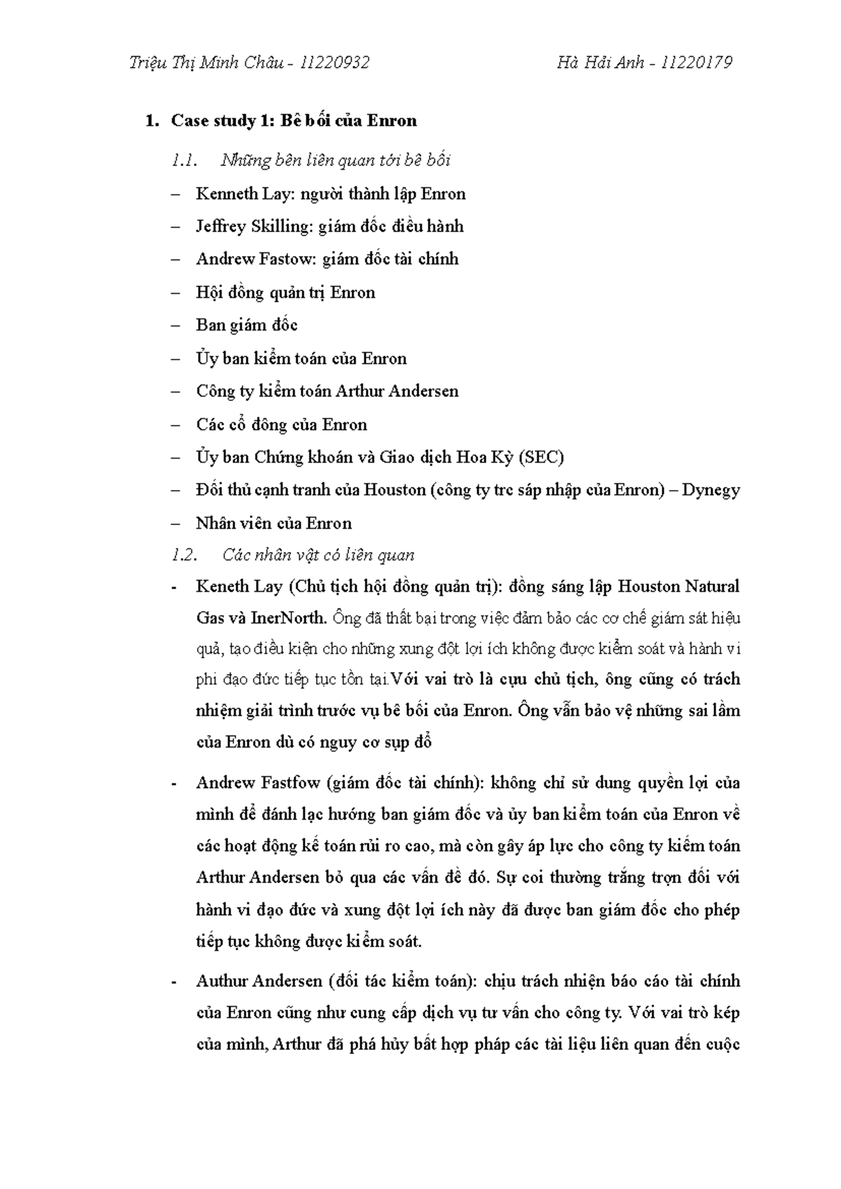 [MNCs] case study Enron - Case study 1: Bê bối của Enron Những bên liên ...