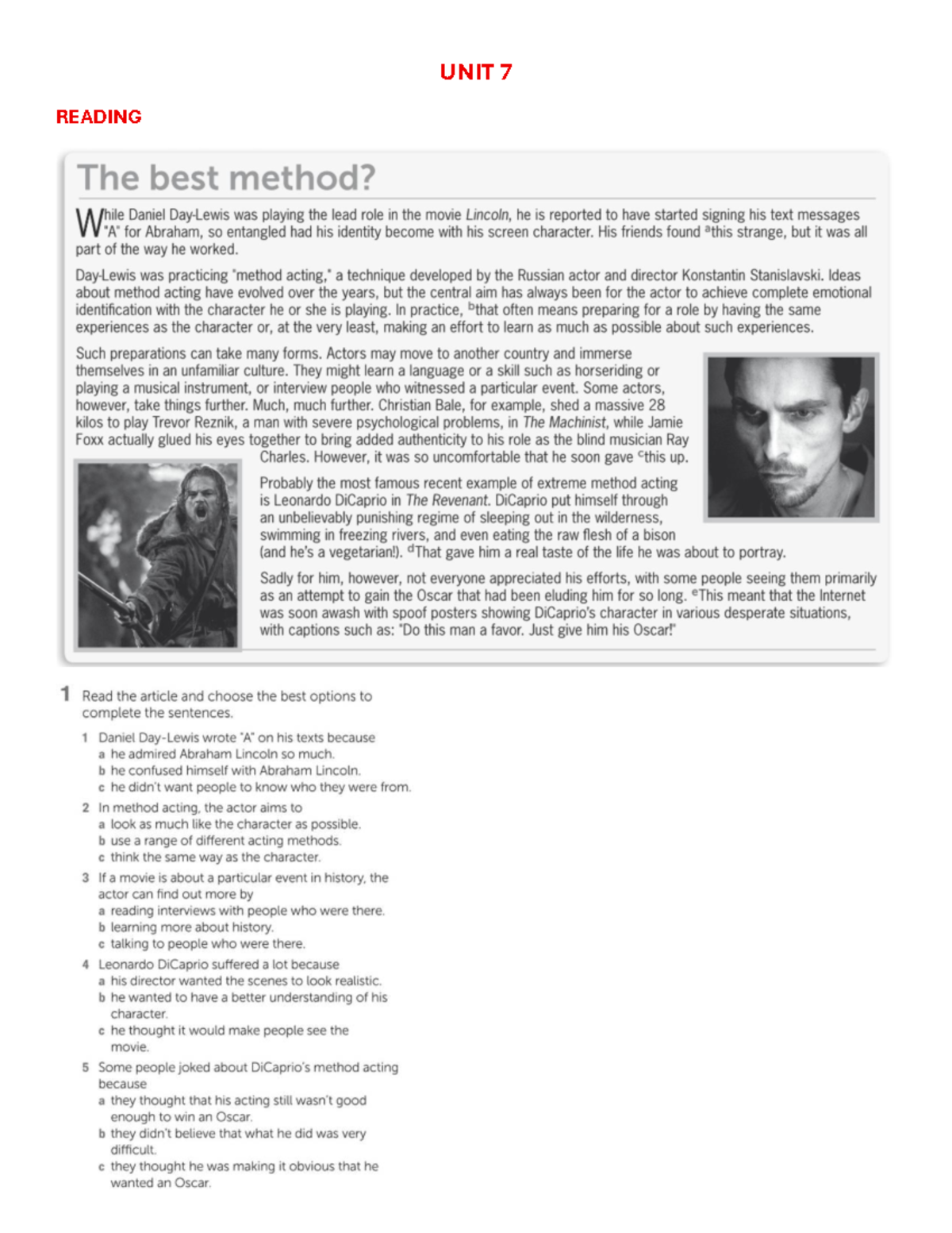 Unit 7 - Method Acting Techniques and Exercises - Personal Best B1 ...