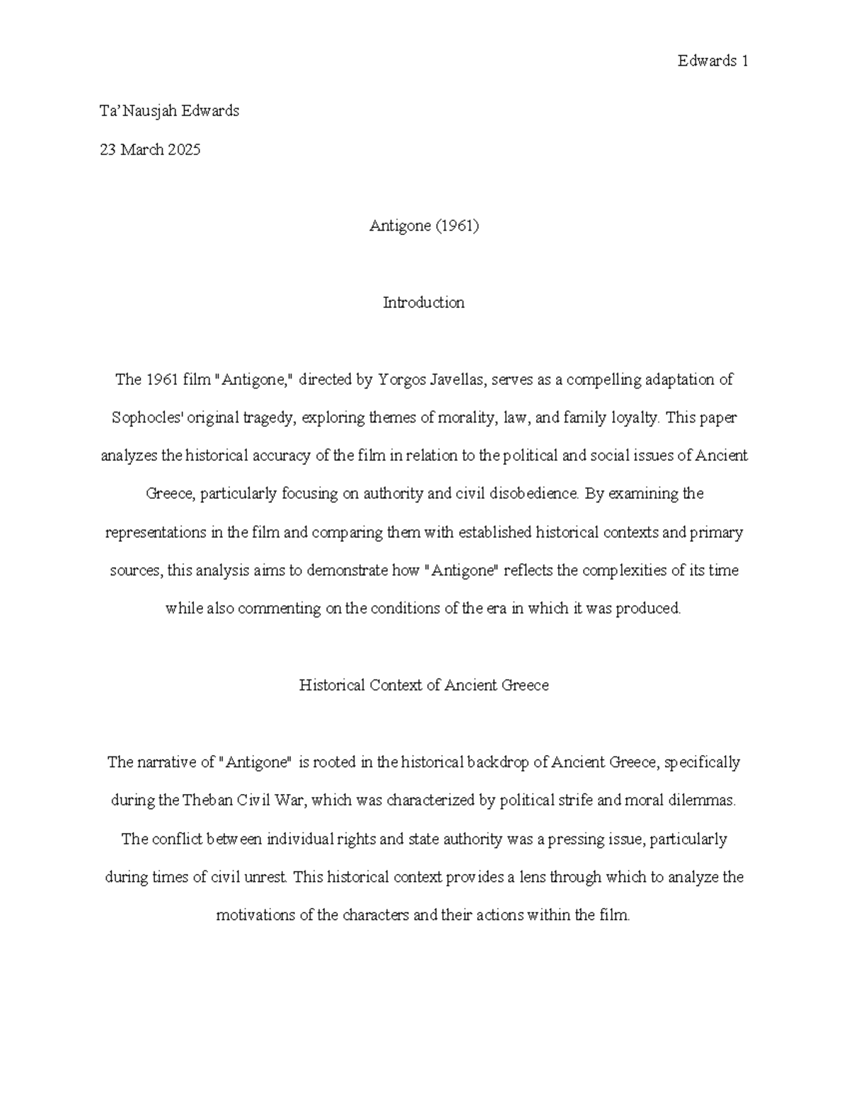 Antigone (1961) Film Analysis: Authority & Civil Disobedience - Studocu